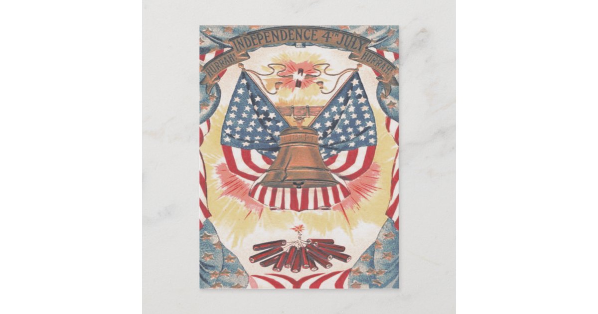 American Flag Liberty Bell Fireworks Postcard | Zazzle