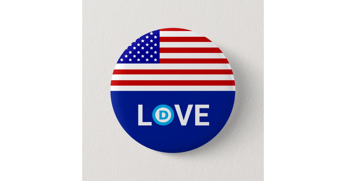 American flag & love with democratic party logo button | Zazzle