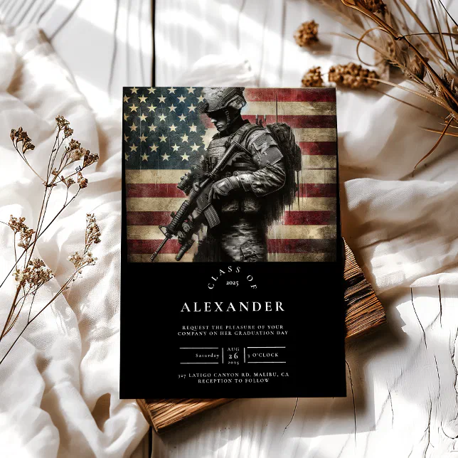 American Flag Military Soldier Graduation Invitation | Zazzle
