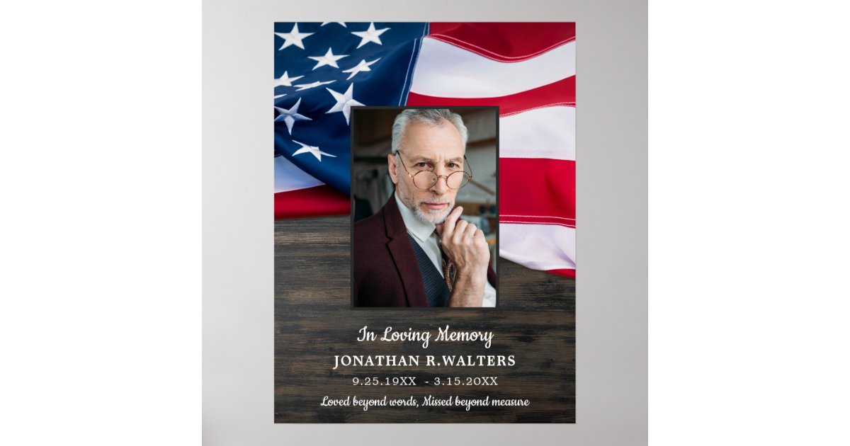 American Flag Patriotic Memorial Photo Funeral Po Poster | Zazzle