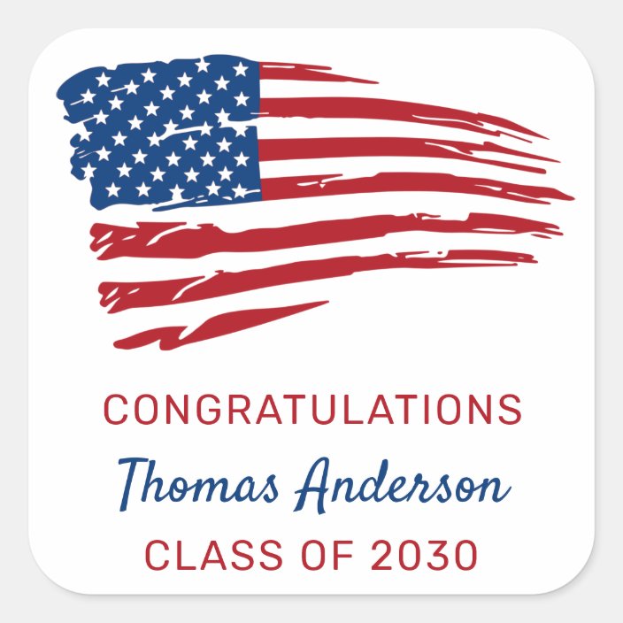 American Flag Patriotic Military Graduation Square Sticker | Zazzle.com