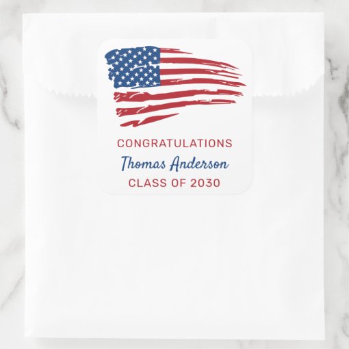American Flag Patriotic Military Graduation Square Sticker | Zazzle