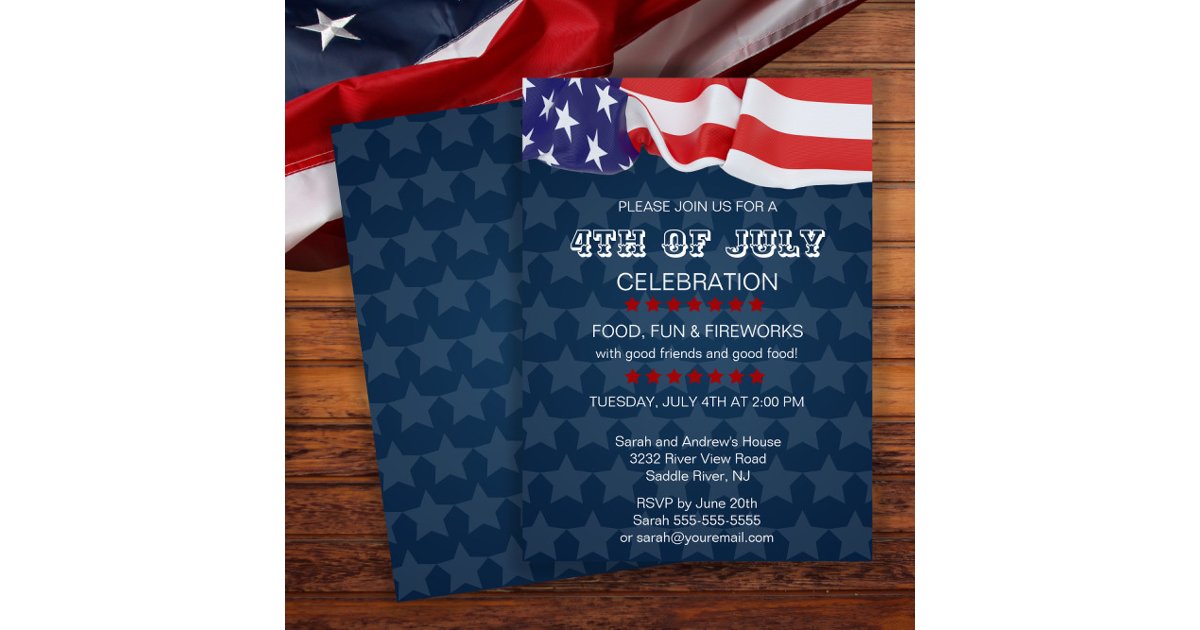 American Flag Patriotic Party 4th Of July Invitation | Zazzle