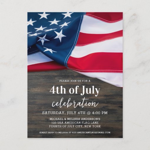 American Flag Patriotic Party 4th Of July Invitation Postcard | Zazzle