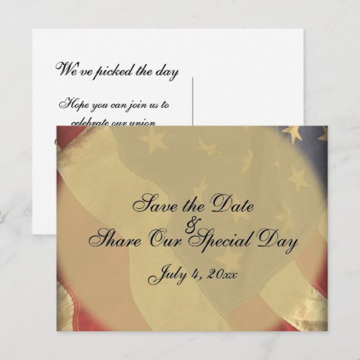 American Flag Patriotic Save the Date Postcard | Zazzle