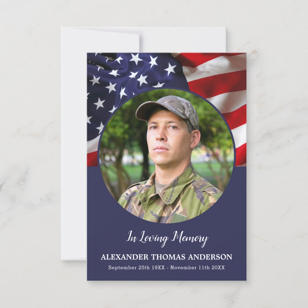 American Flag Patriotic Sympathy Military Funeral Thank You Card | Zazzle