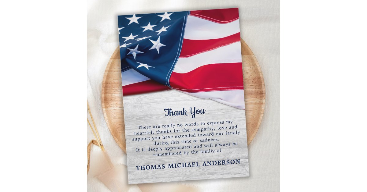 American Flag Patriotic Veteran Military Funeral Thank You Card | Zazzle