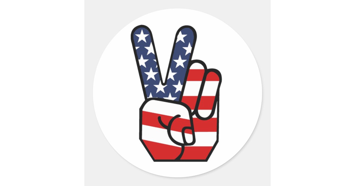 American Flag Peace Hand Classic Round Sticker | Zazzle