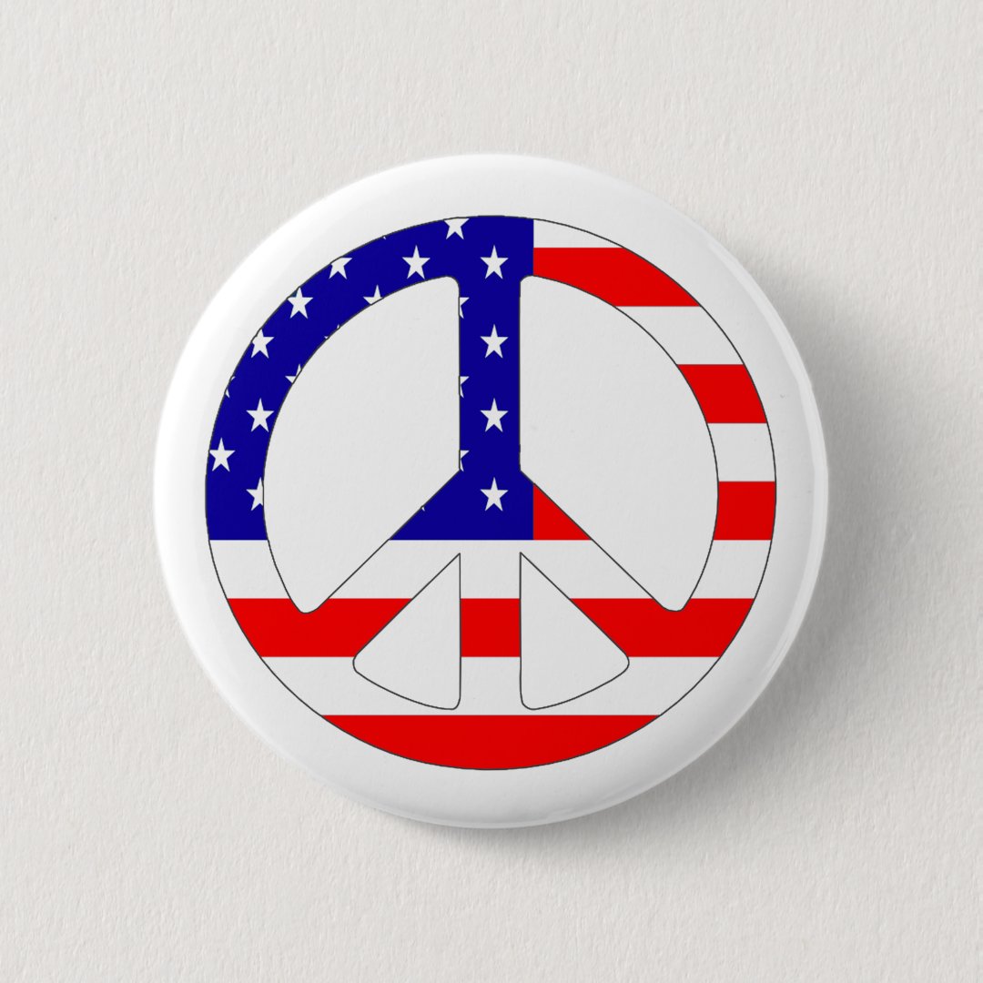 American Flag Peace Sign Button Pin Badge | Zazzle