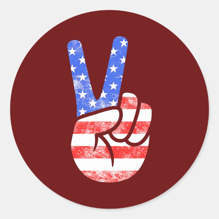 American Flag Peace Sign Hand Fourth of July Classic Round Sticker | Zazzle