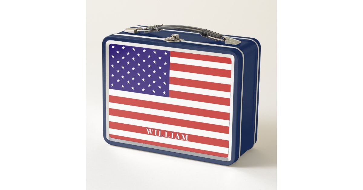 American Flag Personalized Kids Metal Lunch Box | Zazzle
