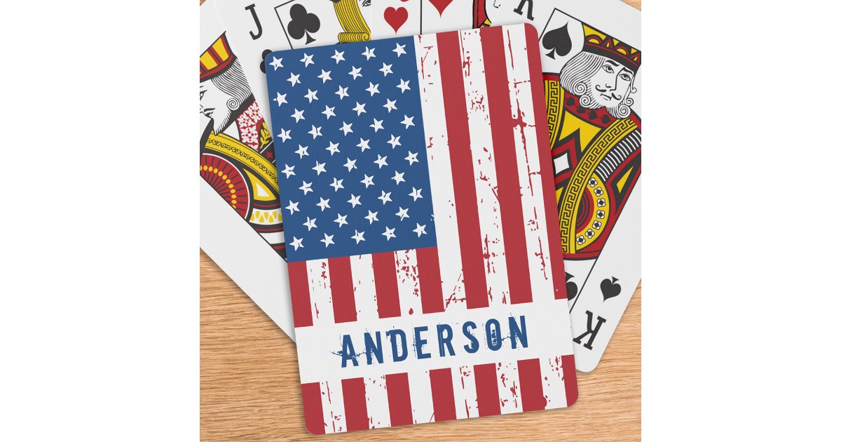 American Flag Personalized Name Patriotic Poker Cards | Zazzle