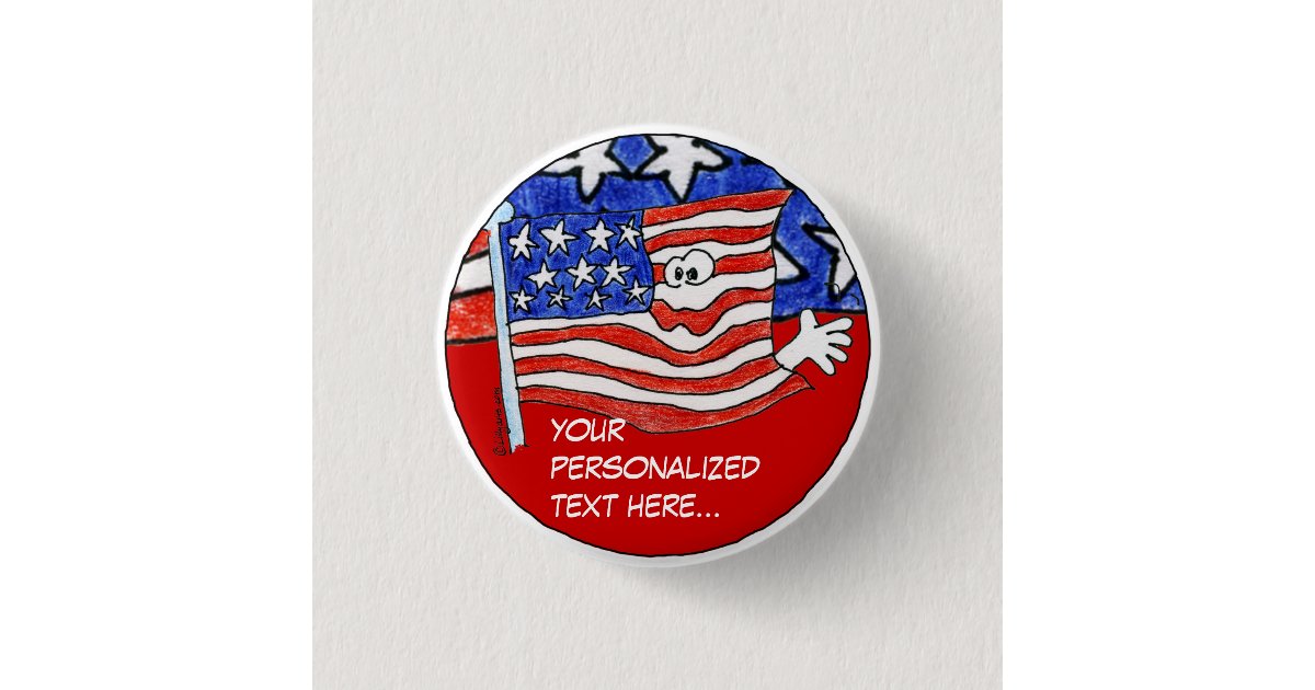 American Flag Personalized Pin /Round Button | Zazzle