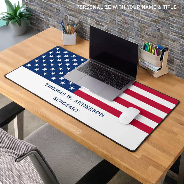 American Flag Personalized USA Military Desk Mat | Zazzle