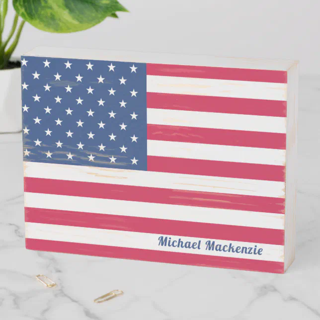American Flag | Personalized Wooden Box Sign | Zazzle