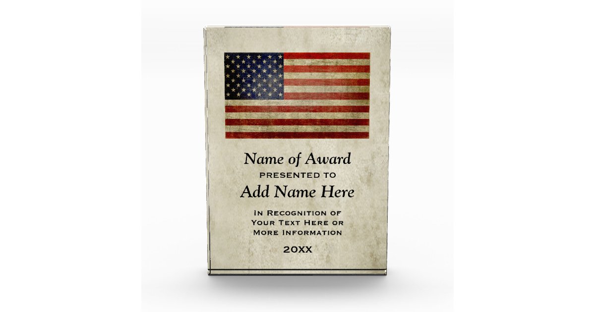 American Flag Presented To Winner Acrylic Award | Zazzle