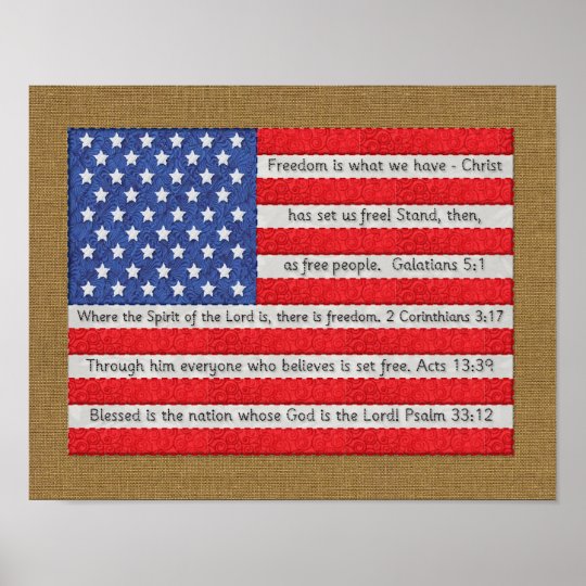American Flag Quilt Bible Verse Burlap Poster | Zazzle.com