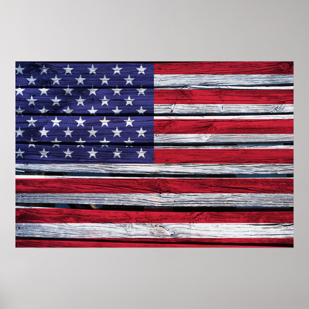 American Flag Rustic Wood Poster | Zazzle