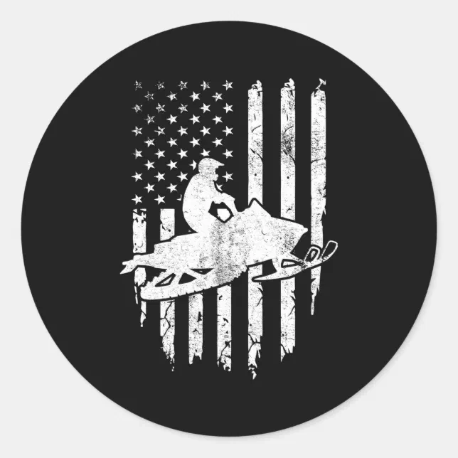 American Flag Snowmobiling Snowmobile Rider Classic Round Sticker | Zazzle