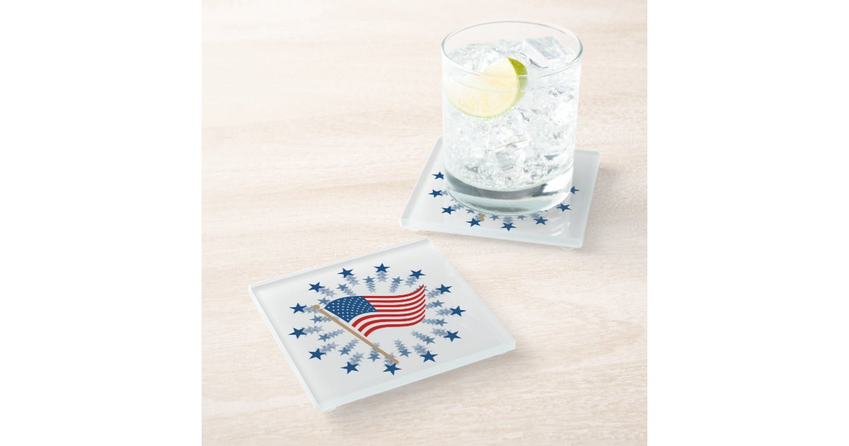 American Flag Starburst Fireworks 4th of July Glass Coaster | Zazzle