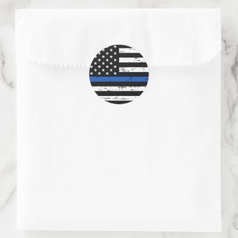 American Flag Thin Blue Line Classic Round Sticker | Zazzle