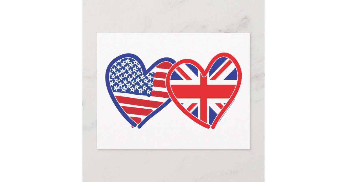 American Flag/Union Jack Flag Hearts Postcard | Zazzle