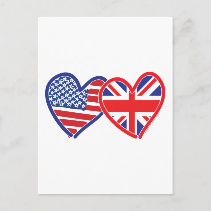 American Flag/Union Jack Flag Hearts Postcard | Zazzle