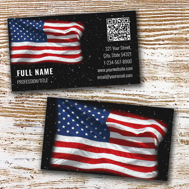 American Flag USA QR Code Business Card | Zazzle