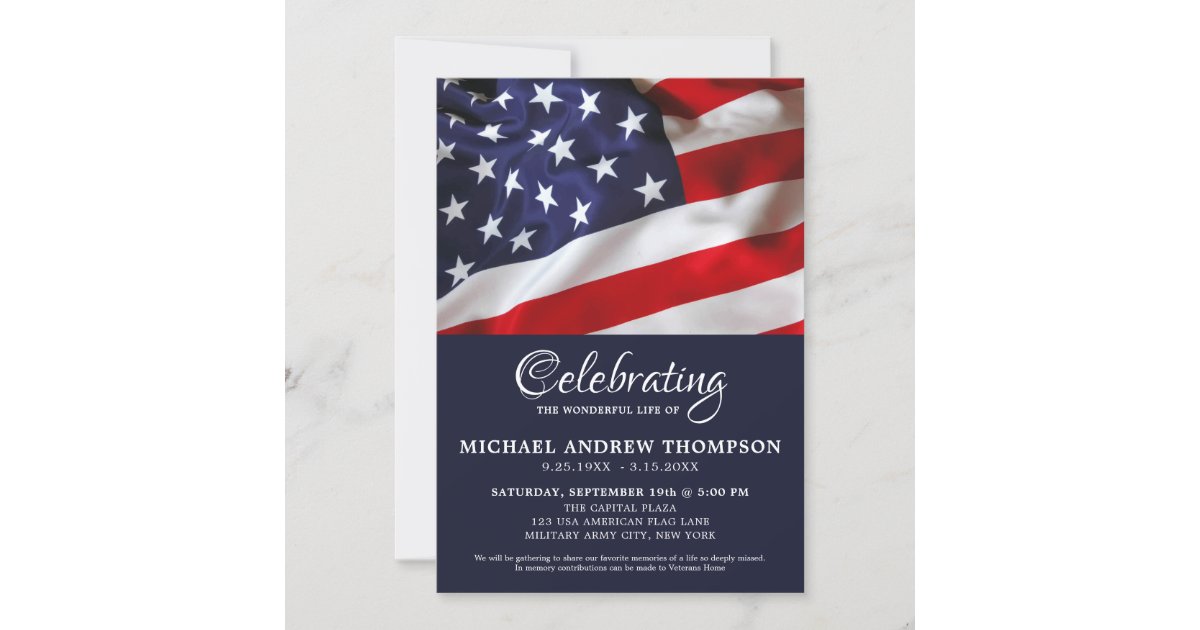American Flag Veteran Memorial Celebration Of Life Invitation | Zazzle