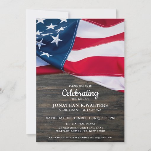 American Flag Veteran Military Celebration Of Life Invitation | Zazzle