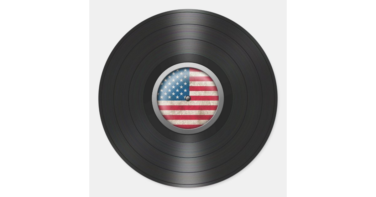 American Flag Vinyl Record Album Graphic Classic Round Sticker | Zazzle