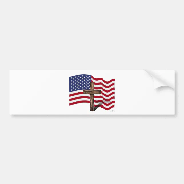 American Flag Waving and Rugged Cross Bumper Sticker | Zazzle