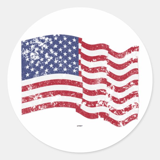 American Flag Waving - Distressed Classic Round Sticker | Zazzle.com