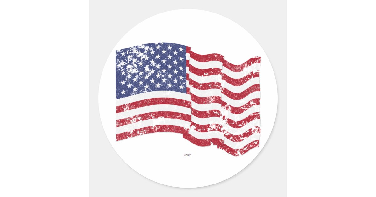 American Flag Waving - Distressed Classic Round Sticker | Zazzle
