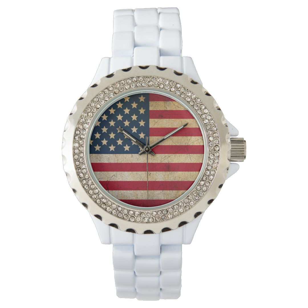 American Flag White Enamel Watch | Zazzle