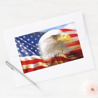 American Flag with Bald Eagle Rectangular Sticker | Zazzle