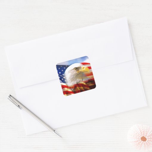 American Flag with Bald Eagle Square Sticker | Zazzle