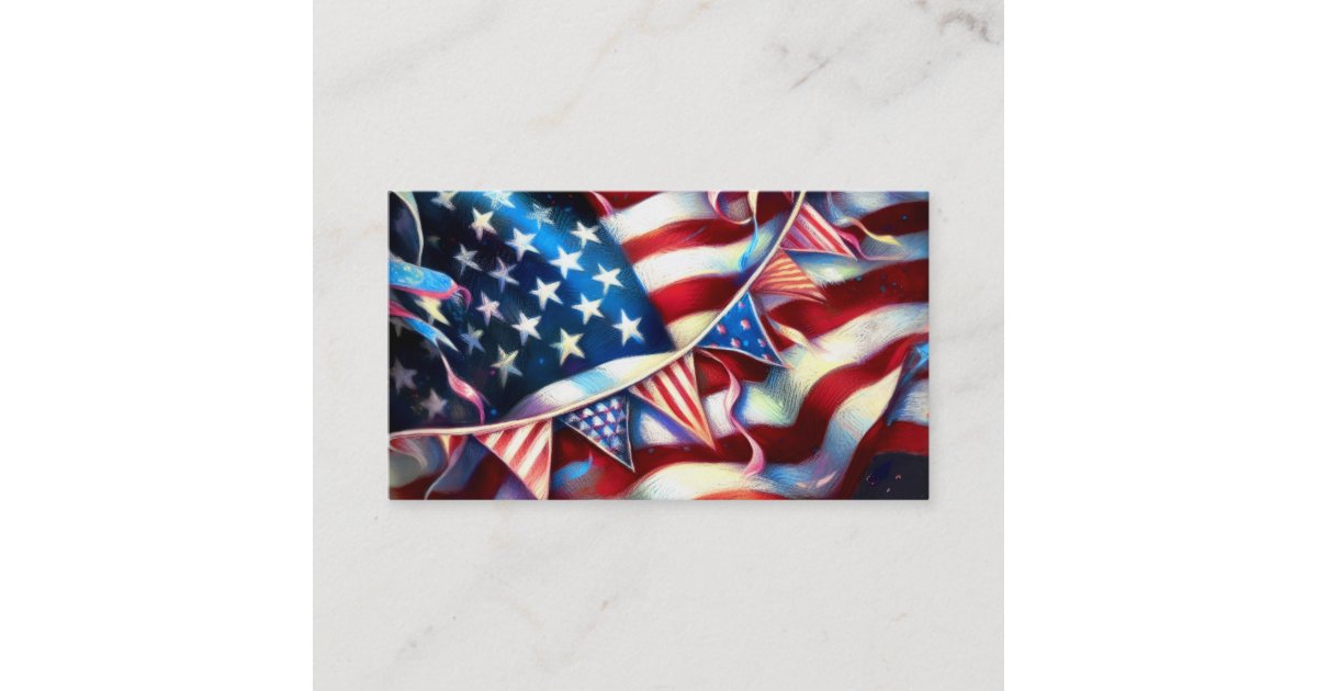 American Flag with Bunting Patriotic Business Card | Zazzle