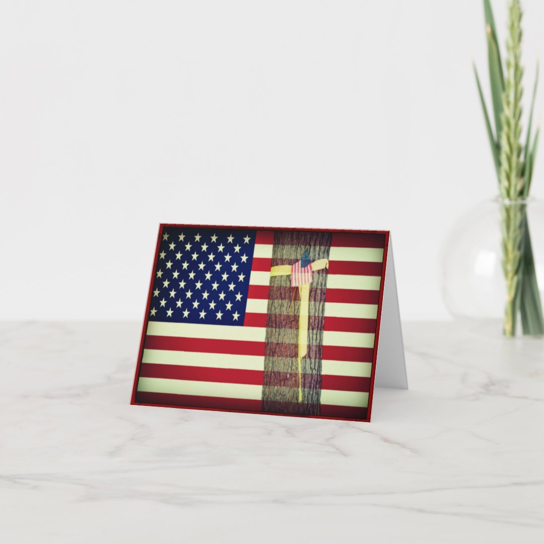American Flag/Yellow Ribbon Military Note Card | Zazzle