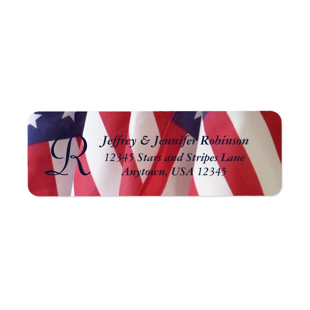 American Flags Name and Address Label Monogram | Zazzle