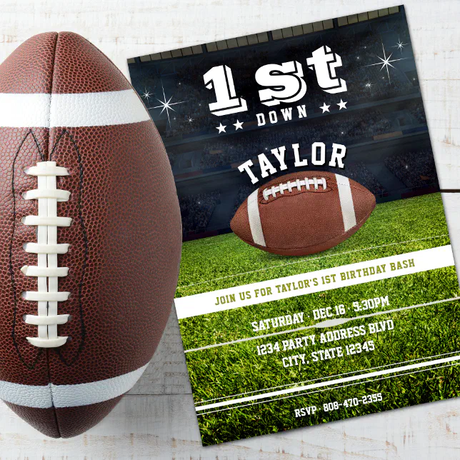 American Football Field 1st Birthday Party Invitation | Zazzle