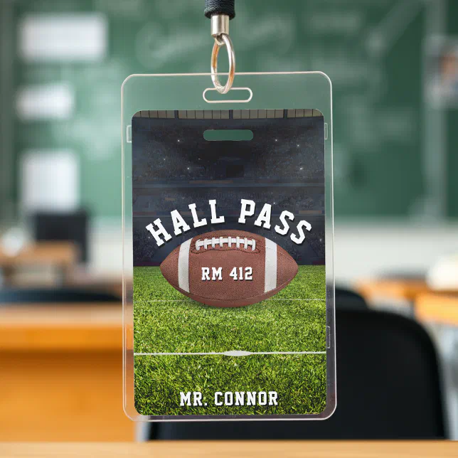 American Football Gym Teacher Student Hall Pass Badge | Zazzle
