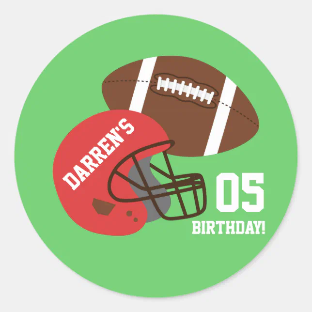 American Football Kids Birthday Party Classic Round Sticker | Zazzle