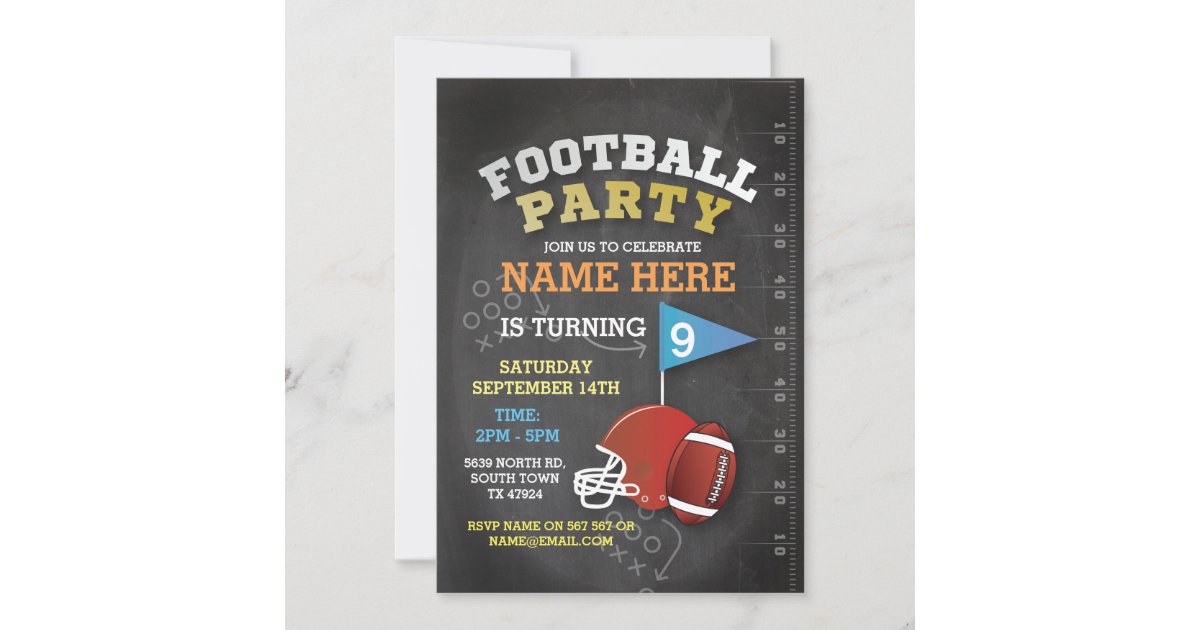 American Football Party Blue Birthday Invitation | Zazzle