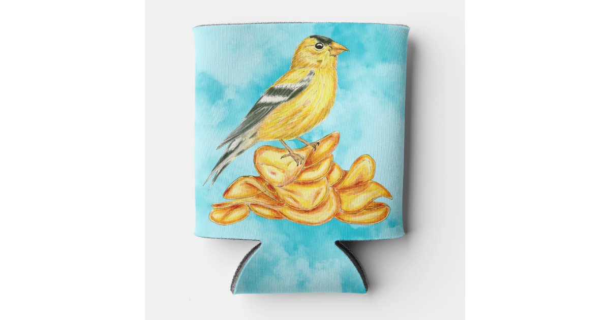 American Goldfinch Potato Chip Bird Illustration Can Cooler | Zazzle