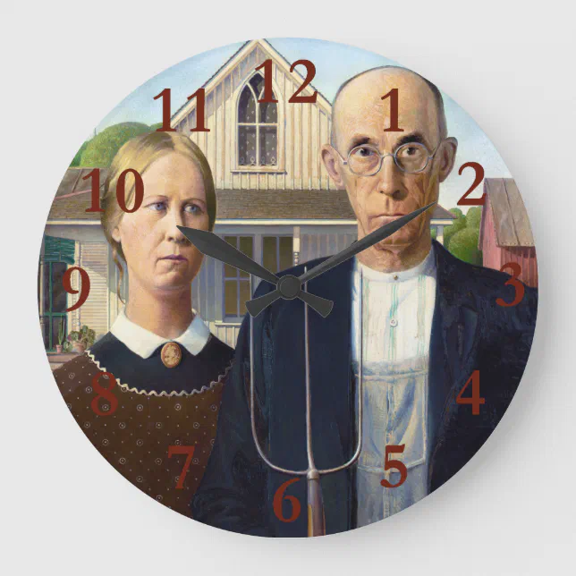 American Gothic Classic Painting Grant Wood Large Clock | Zazzle