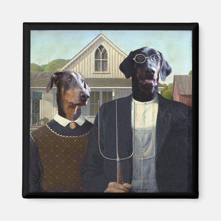 American Gothic funny Doberman dog magnet | Zazzle.com