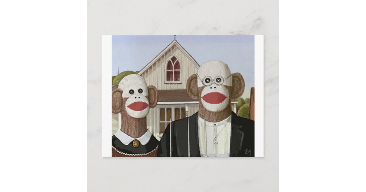 American Gothic Sock Monkeys Postcard | Zazzle