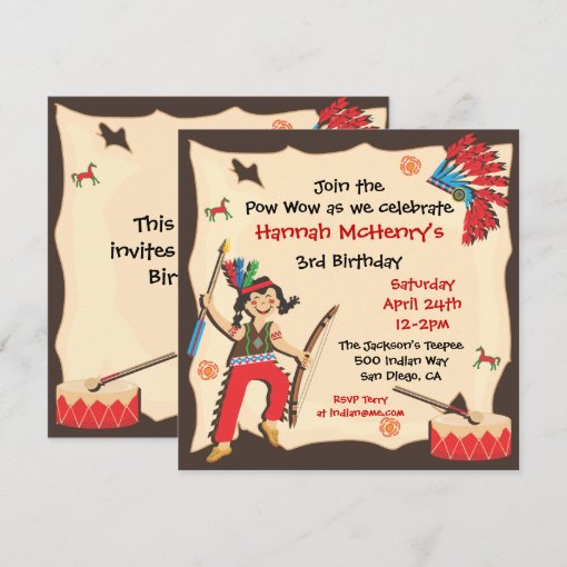 American Indian Girl Birthday Party Invitation | Zazzle
