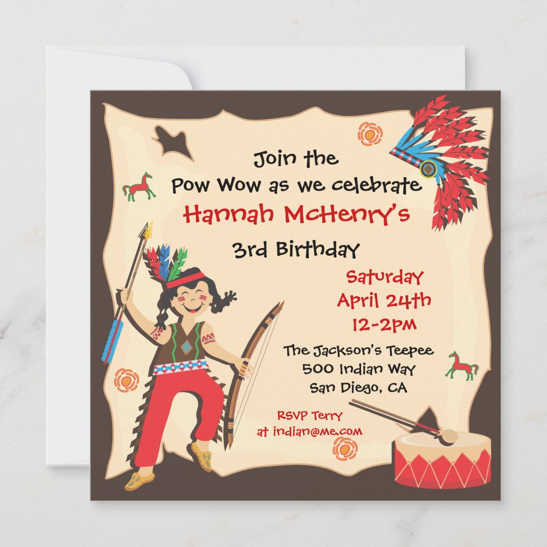 American Indian Girl Birthday Party Invitation | Zazzle